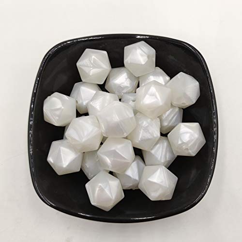 30pcs Pearl White Color 17mm Silicone Icosahedron Beads Silicone Pearl Beads Silicone Geometry Polygon Beads Mom Jewelry Necklace Making