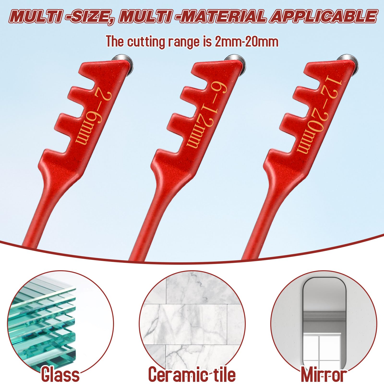 3Pcs Glass Cutter for Mirror, Glass Cutting Tool DIY Glass Cutting Kit, General Tools Glass Cutter, 2mm-20mm Pencil Style Oil Feed Carbide Tip Mirror Cutter Kit