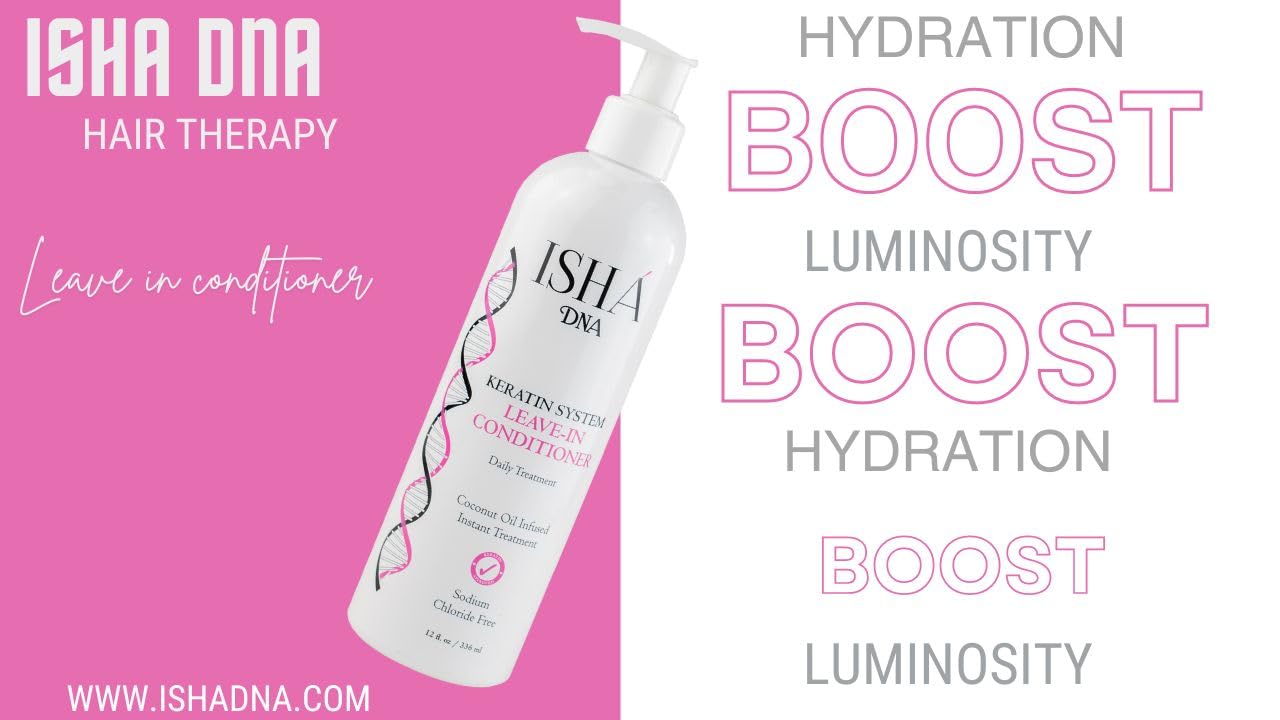 ISHA DNA Keratin Treatment System Leave In conditioner - Sulfate Free - Daily Treatment For Instant Damage Control - Provides Volume and Detangles - Coconut and Argan Oil Infused (32 Fl oz.)