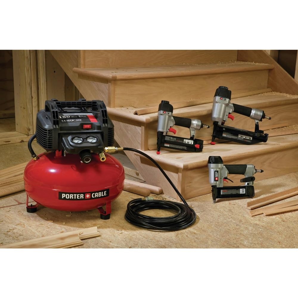 Porter-Cable PCFP3KITR 3-Piece Nailer and 0.8 HP 6 Gallon Oil-Free Pancake Air Compressor Combo Kit (Renewed)