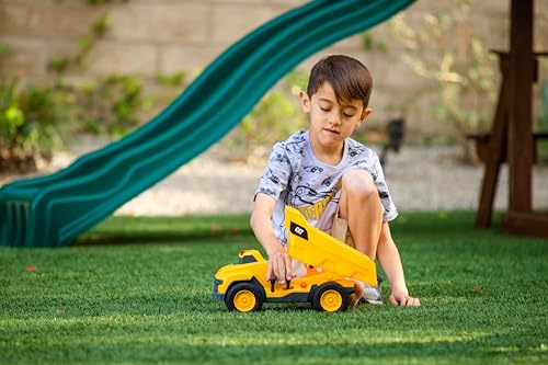 CAT Construction Toys, Motorized Dump Truck Toy, 6 Unique Sounds, 2 Motorized Functions, Lights & Sounds, Includes 3 AA Batteries.