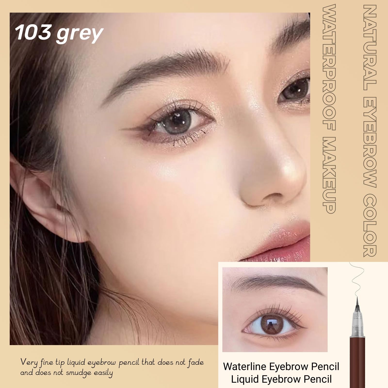 2 Packs Waterproof Eyebrow Pencil Light Brown and Grey Brown Liquid Brow Pen Soft Fine Tip Eyebrow Liner Smudge Proof Natural Look Long-Lasting