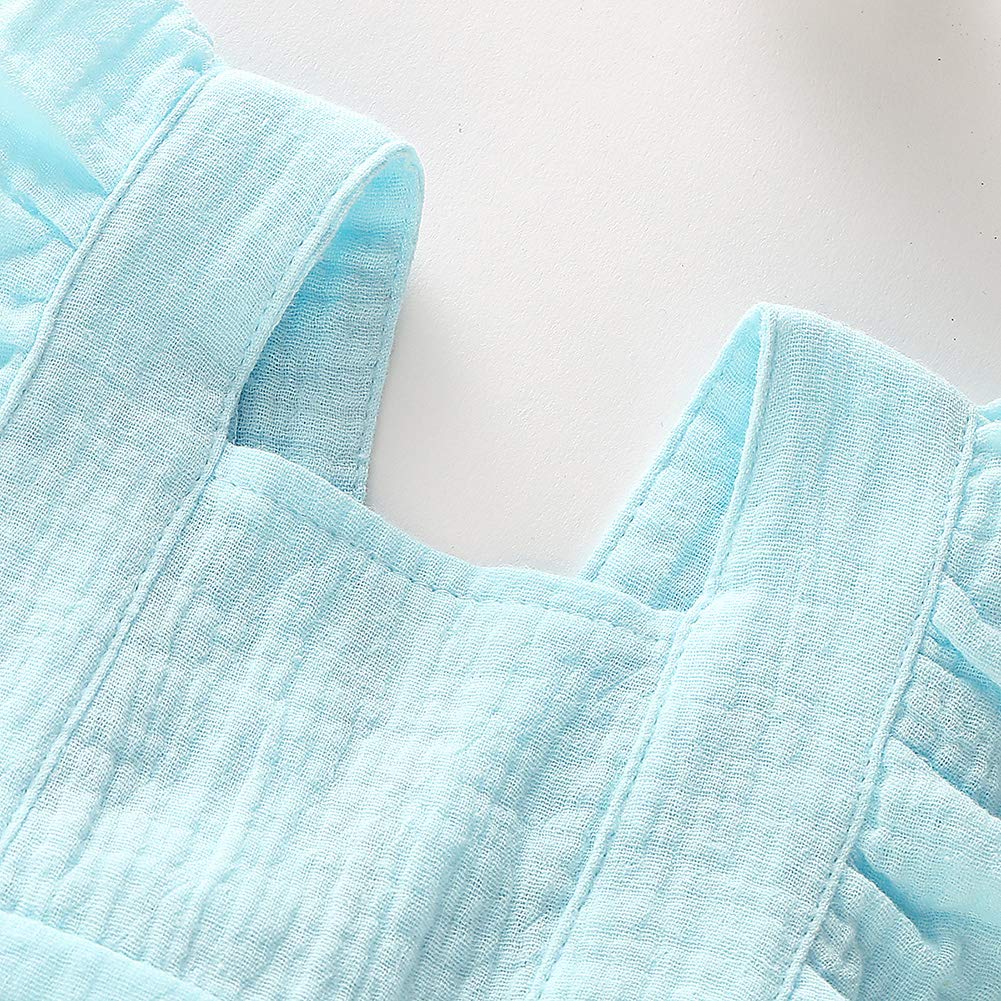 Douhoow Newborn Baby Girls Romper Ruffle Jumpsuit Bodysuit One-Piece Cotton Linen Outfits Clothes (Blue,3-6 Months)