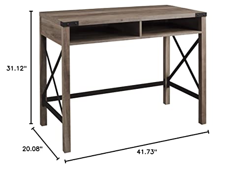 Walker Edison Callum Modern Farmhouse Metal X Writing Desk, 42 Inch, Grey Wash