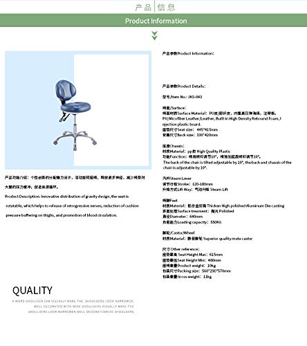 Adjustable Rolling Dental Stool Ergonomic Heavy-Duty Chair with Wheels for Beauty Salon Massage Dental Clinic Office Home Spa