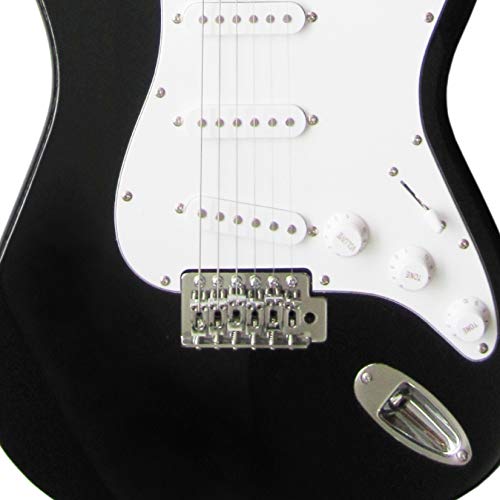 CB SKY Full-Size 39“ Adult/Teenager/Beginner Electric Guitar Black with 5W Amplifier (powered by 9V battery or adaptor - not included), Extra Strings, Cable and Guitar Pick (Black)
