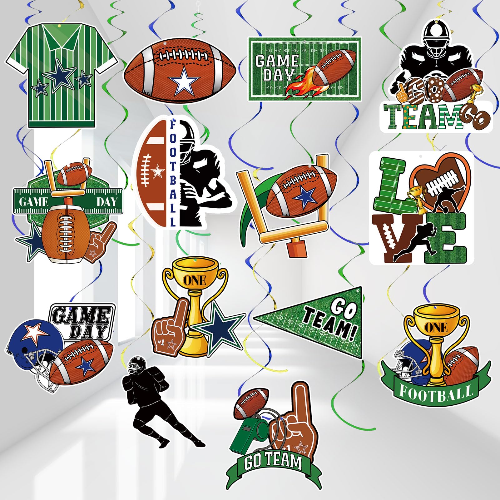 34Pcs Football Hanging Swirl Party Decor,14 Set Sports Football Theme Party Swirls Foil Wall Ceiling Streamers Decorations for Super Football Game Day Sport Theme Party Supplies