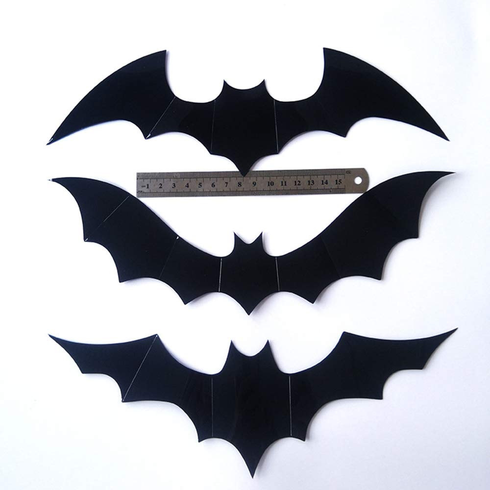 36 Pcs Halloween 3D Scary Black Bat Stickers, 3 Different Shapes Extra Large PVC Bat Wall Decals for Home DIY Wall Window Decorations Halloween Eve Party Supplies