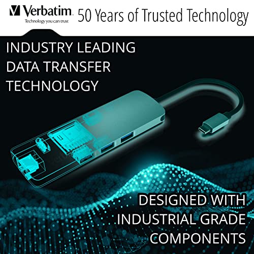 Verbatim 9-in-1 USB C Hub Adapter - 100W Power Delivery, USB 3.0, SD Card Readers, Gigabit LAN, 3.5mm Port for USB C Laptops