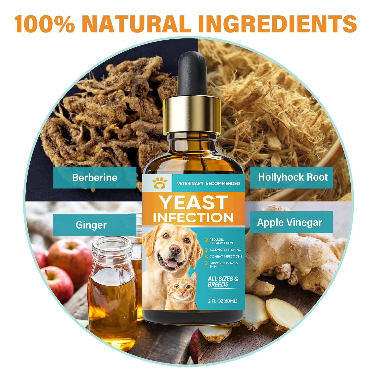 Yeast Infection Treatment for Dogs, Natural Dog Ear Infection Treatment, Support Allergy, Inflammation and Itch Relief