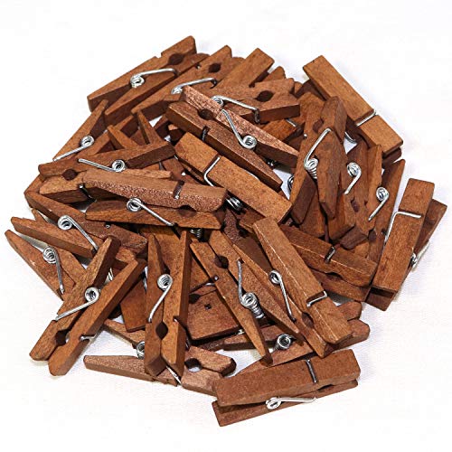 Millennial Essentials Mini Natural Wooden Clothespins, 60pcs, 1.4 Inch Photo Paper Peg Pin Craft Clips for Scrapbooking, Arts & Crafts, Hanging Photos (60pc Rustic Brown)