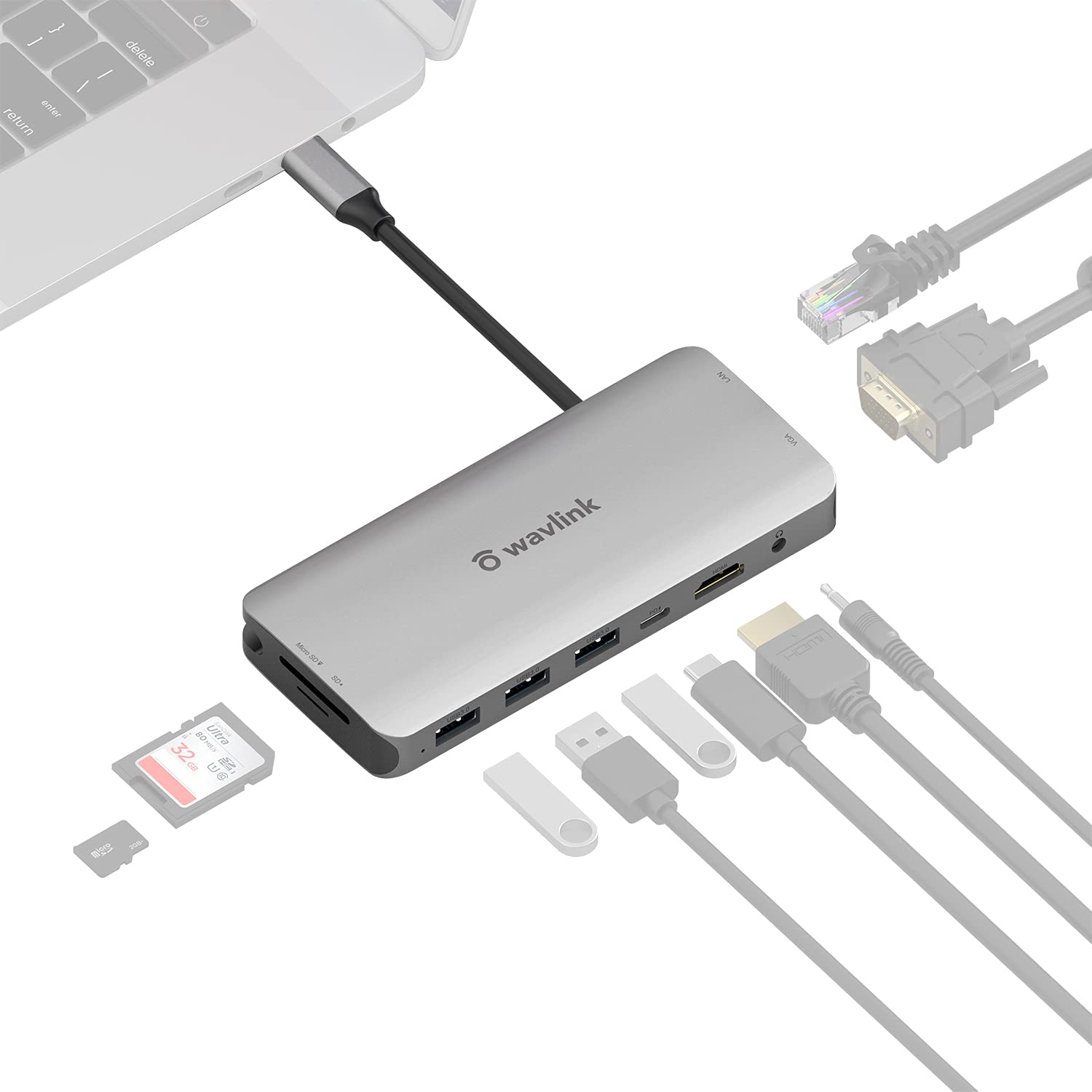 WAVLINK 10-in-1 USB C Hub, Type C to Dual Monitors 4K HDMI+VGA and 100W PD Charging for Thunderbolt 3/4, USB-C, Dell XPS 13/15, MacBook Pro, Lenovo Yoga (3xUSB 3.0 Ports, SD Card Reader, Audio, LAN)