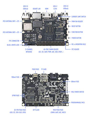 Khadas Single Board Computer,VIM2 Basic Amlogic S912, 1.5GHz 64-bit Octa-Core CPU, T820MP3 GPU,2x2 MIMO 802.11ac WiFi, Gigabit LAN and a USB-C 2.0 Port,a programmable MCU, and Khadas TST(DDR4 2+16GB)
