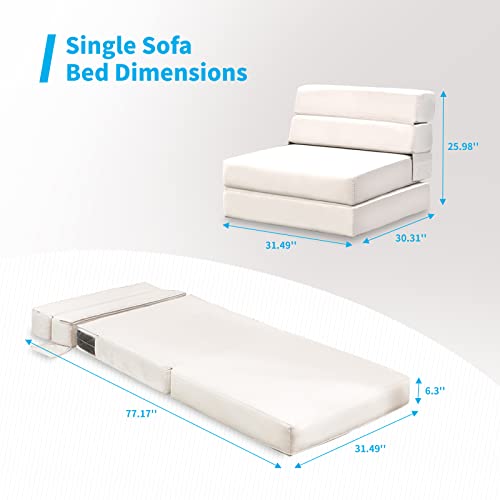 Mjkone Folding Futon Sofa Bed, Modern Convertible Couch for Compact Living Room Office Apartment Space, Modular Sectional Sofa for Resting Camping- Single, Beige