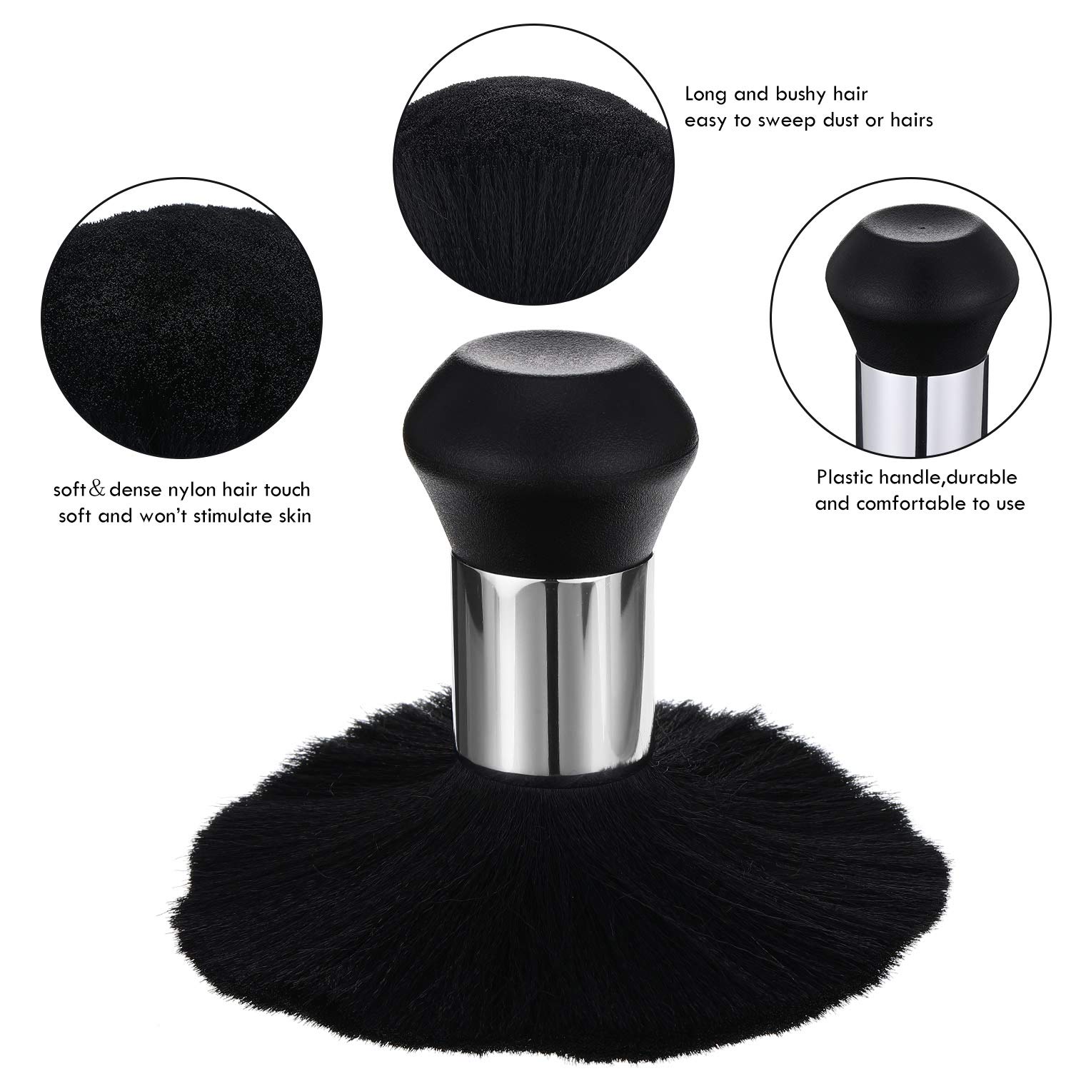 4 Pieces Hairdressing Brush Tools, Includes 2 Pieces Barber Blade Cleaning Brush Clipper Cleaning Nylon Brush and 2 Pieces Neck Duster Brush Hair Sweep Brush for Hair Styling, Black