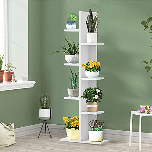 Giantex 7-Tier Bookshelf, Multipurpose Storage Shelf Space-Saving Bookcase Wood Display Shelf Stand for Books Photos Artwork, Pot Plant, Storage Holder Rack w/ 8 Open Well-Arranged Shelves, White