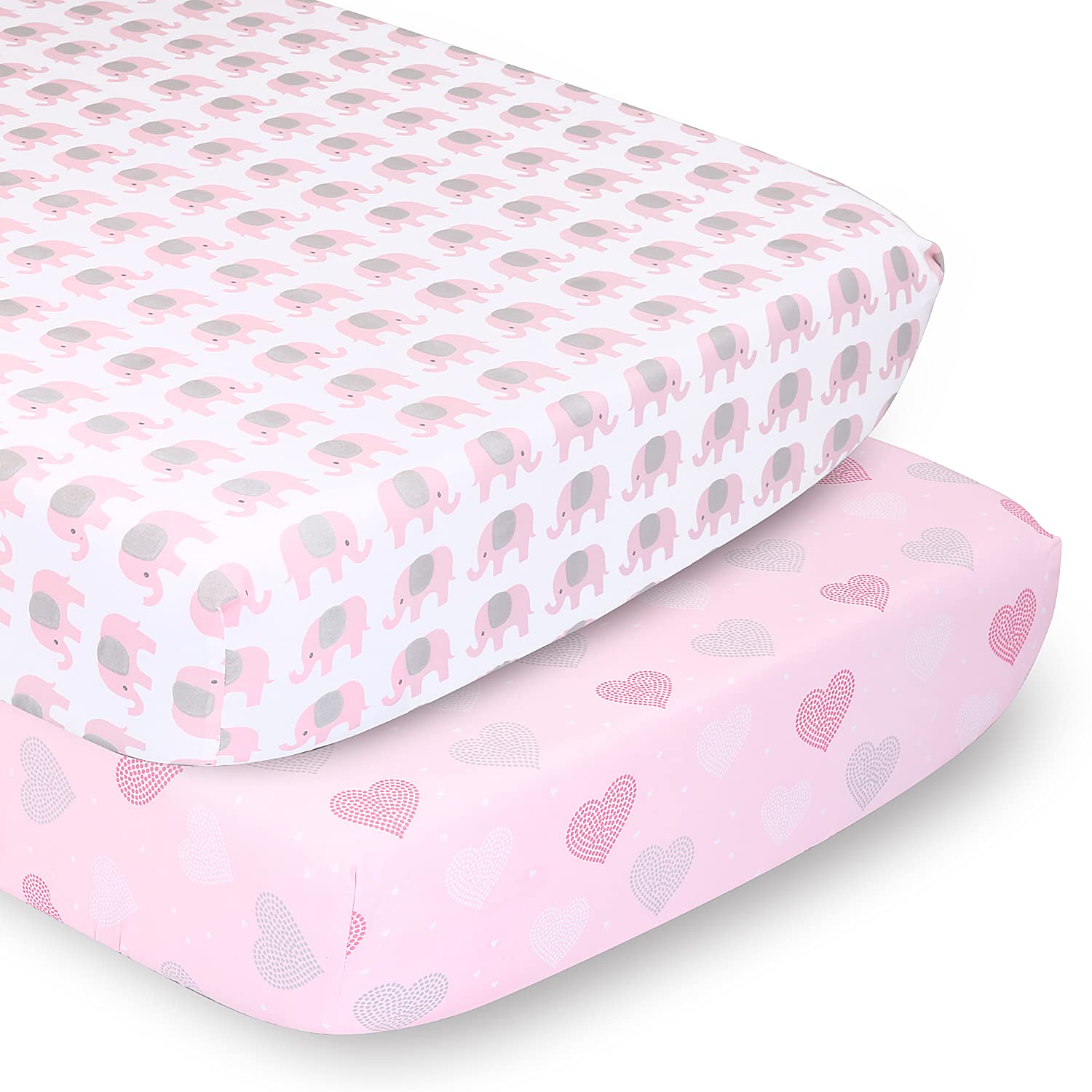 The Peanutshell Pink Elephant Crib Sheet and Changing Pad Cover Set - 4 Pieces