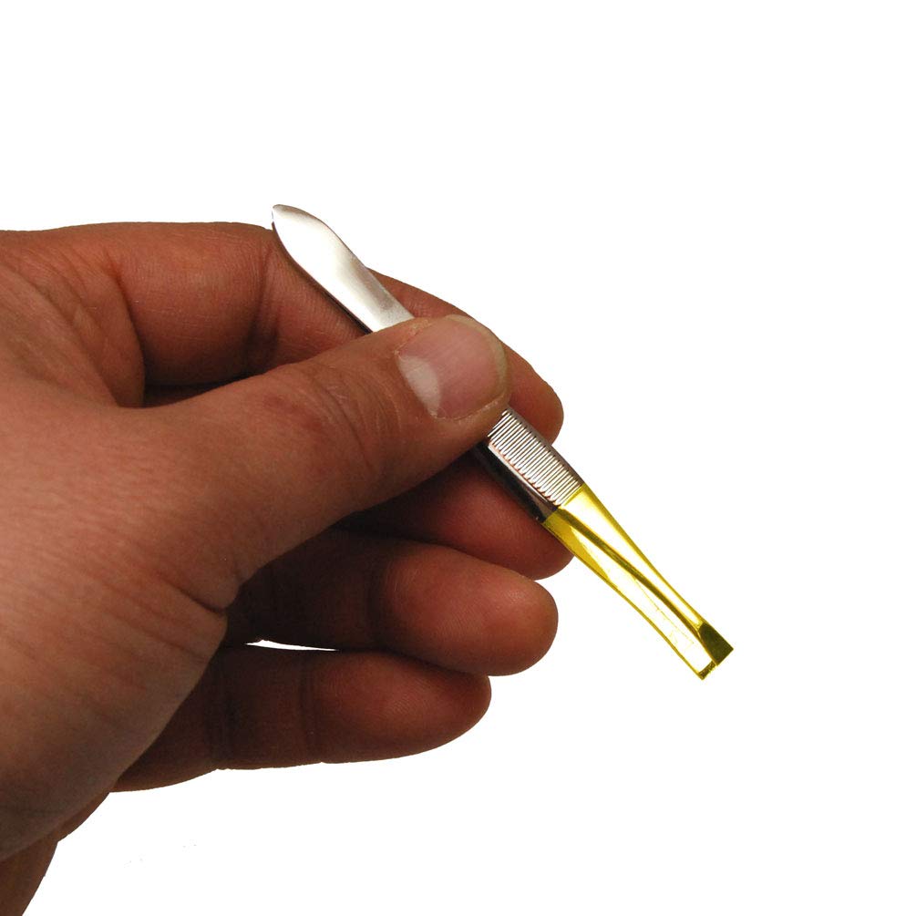 Luxxii (3 Pack) Gold Tone Flat Tweezers - Stainless Steel Flat Tweezers Hair Plucker for Hair and Eyebrows Personal Care (E_GOLD TONE)