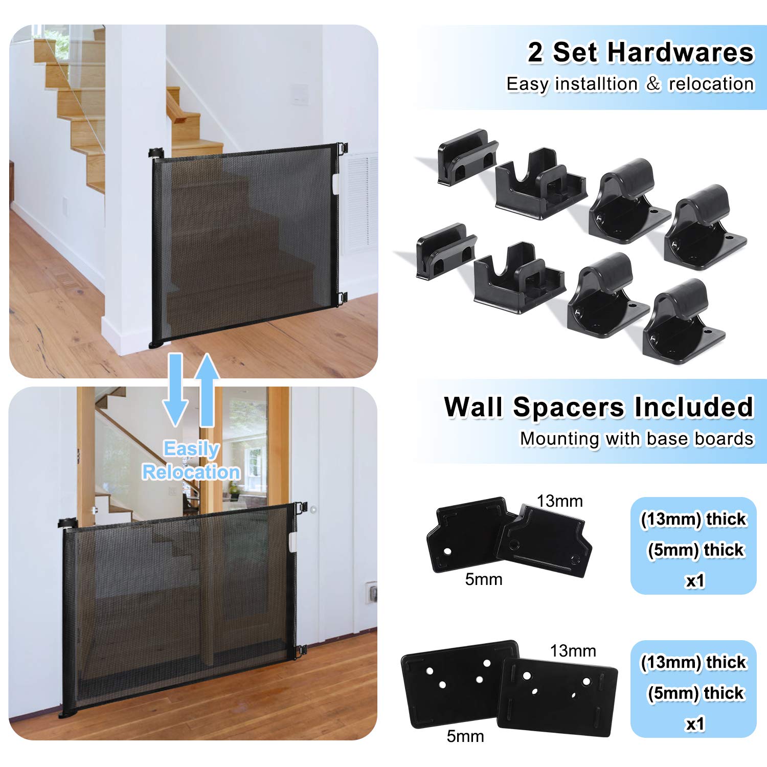 Retractable Baby Gate Extra Wide,PRObebi Mesh Safety Gate for Babies and Pets 34" Tall Extends up to 71" Wide, Retractable Mesh Gate for Stairs/Doorways/Indoor/Outdoor/Hallways