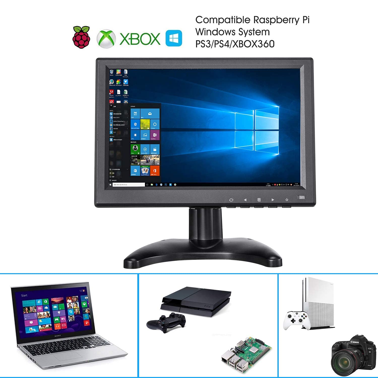 KALESMART 10.1 inch 1280x800 Rimless HDMI Monitor with VGA/HDMI Ports Built-in Speaker for Raspberry Pi Home Security CCTV PC Display