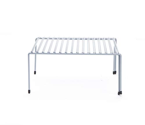 Mind Reader Expandable Counter and Cabinet Shelf, Kitchen Pantry Rack, Multi-Purpose Storage and Organization, for Bedroom, Bathroom, Silver, 10.5" L x 11.5" W x 5.75" H
