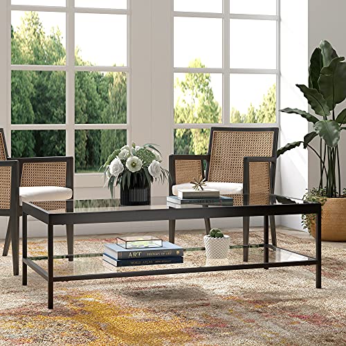 Henn&Hart 54" Wide Rectangular Rectangular Coffee Table in Blackened Bronze, Modern Rectangular Coffee Tables for living room, studio apartment essentials