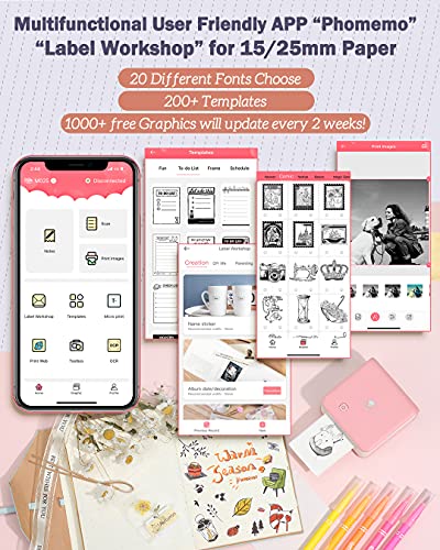 Phomemo 300dpi Pocket Phone Printer- M02 Pro Mini Photo Printer Wireless Thermal Printer for iOS and Android, Plan Journal, Organization, Art Creation, Gift, Pink