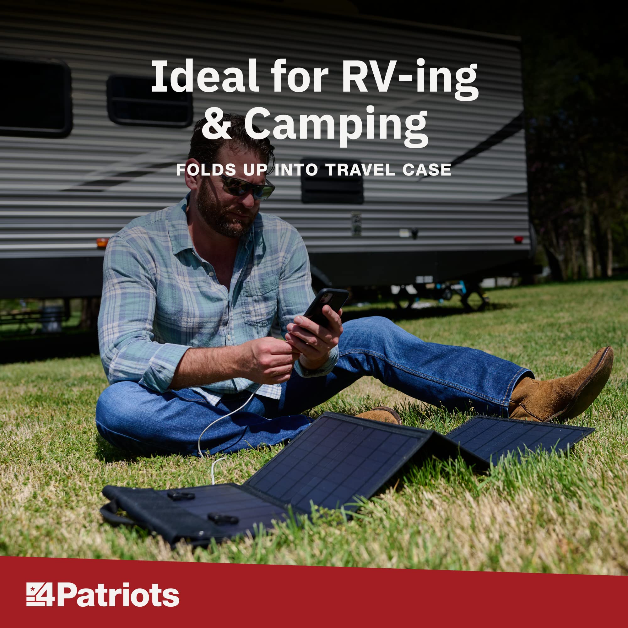 4Patriots: 40-Watt Solar Panel - Compact Portable Power, 4 Foldable Panels, USB Port for Phone & Devices, ECO Solar Energy, Handle for Easy Transport, Solar Charger for Camping, Hiking Or RV Trips
