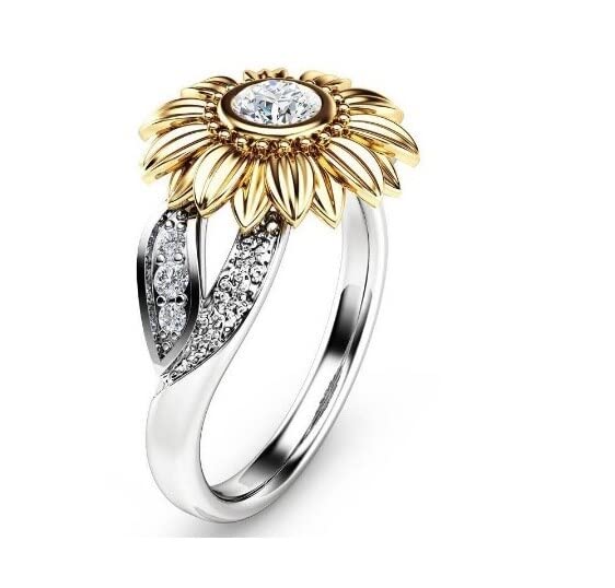 925 Sterling Silver Ring Two Tones Gold Sunflower Rings 925s Fine Wedding Party Jewelry Y759 BE5QG (ring only-9)