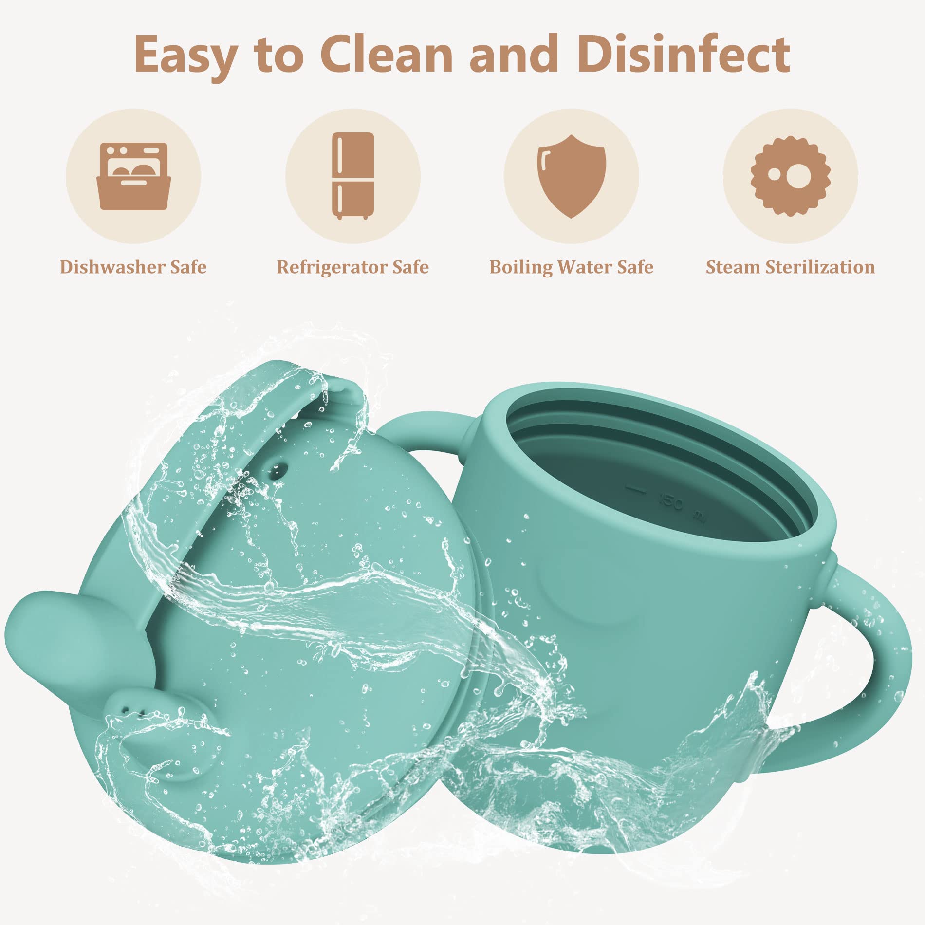 Adocham 100% Silicone Sippy Cups for Baby,Food Grade Toddler Infant Straw Cup Spill Proof With 2 Handles,BPA Free,6 Months+,5OZ(DarkGreen)