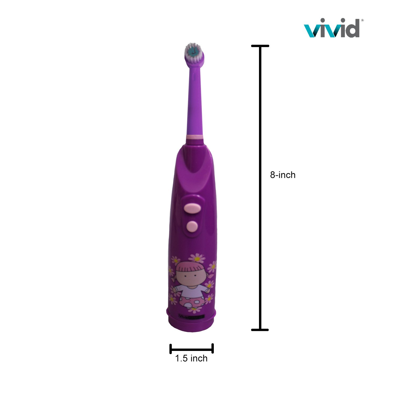 Kids Battery Powered Electric Toothbrush with Extra Soft Bristles Brush Head, Rotating Speed 5000 Times/Minute, Soft End Rounded Bristle, For Children age 3+, KiddyCare, by Vivid (Purple)