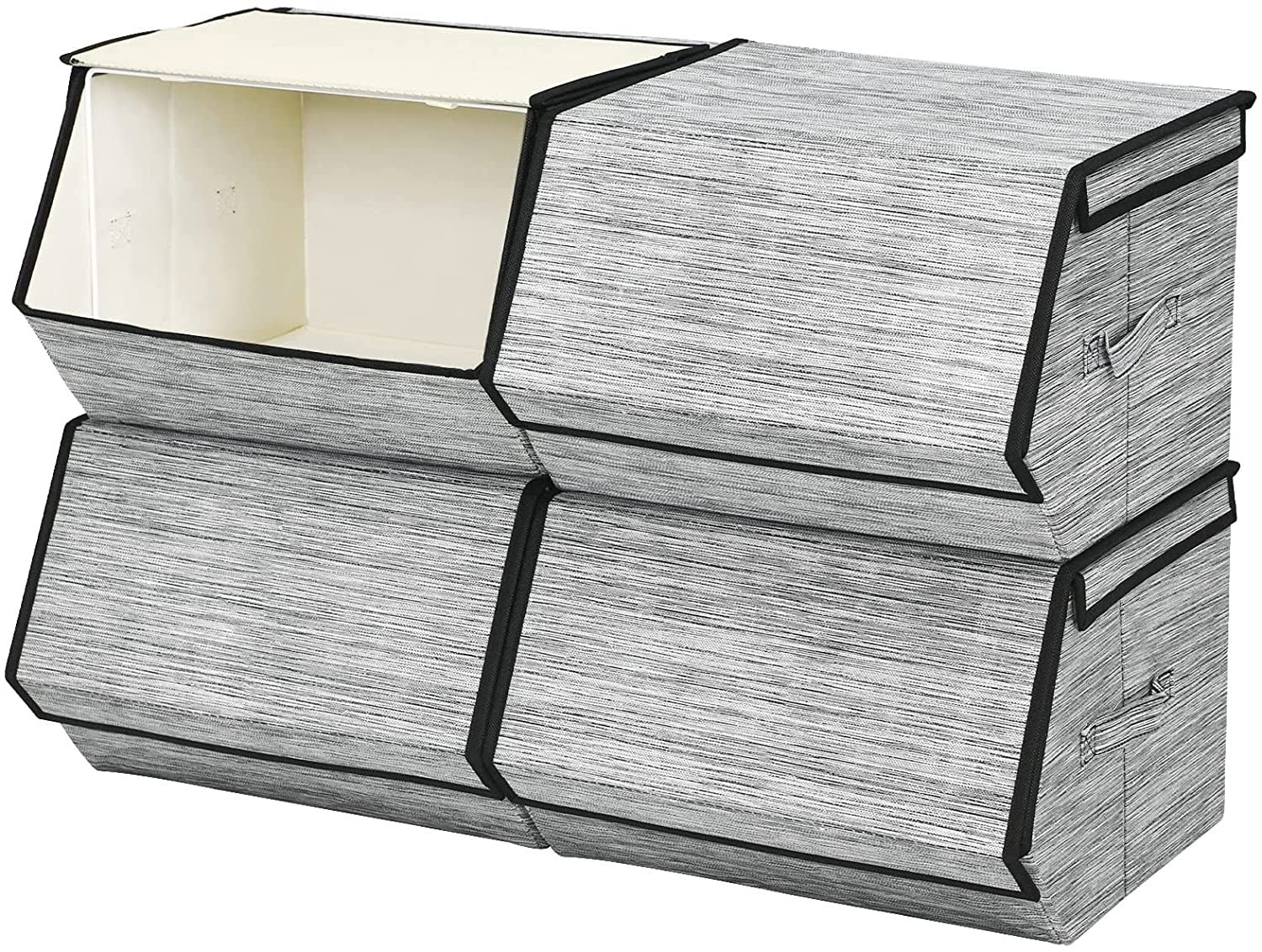 BUSHLY Magnetic Storage Bins, Set of 4 Stackable Fabric Cubes Organizer w/ Magnetic Lid & Side Handle, Foldable Storage Boxes for Toys, Clothes, Kids Room, Living Room (Black)