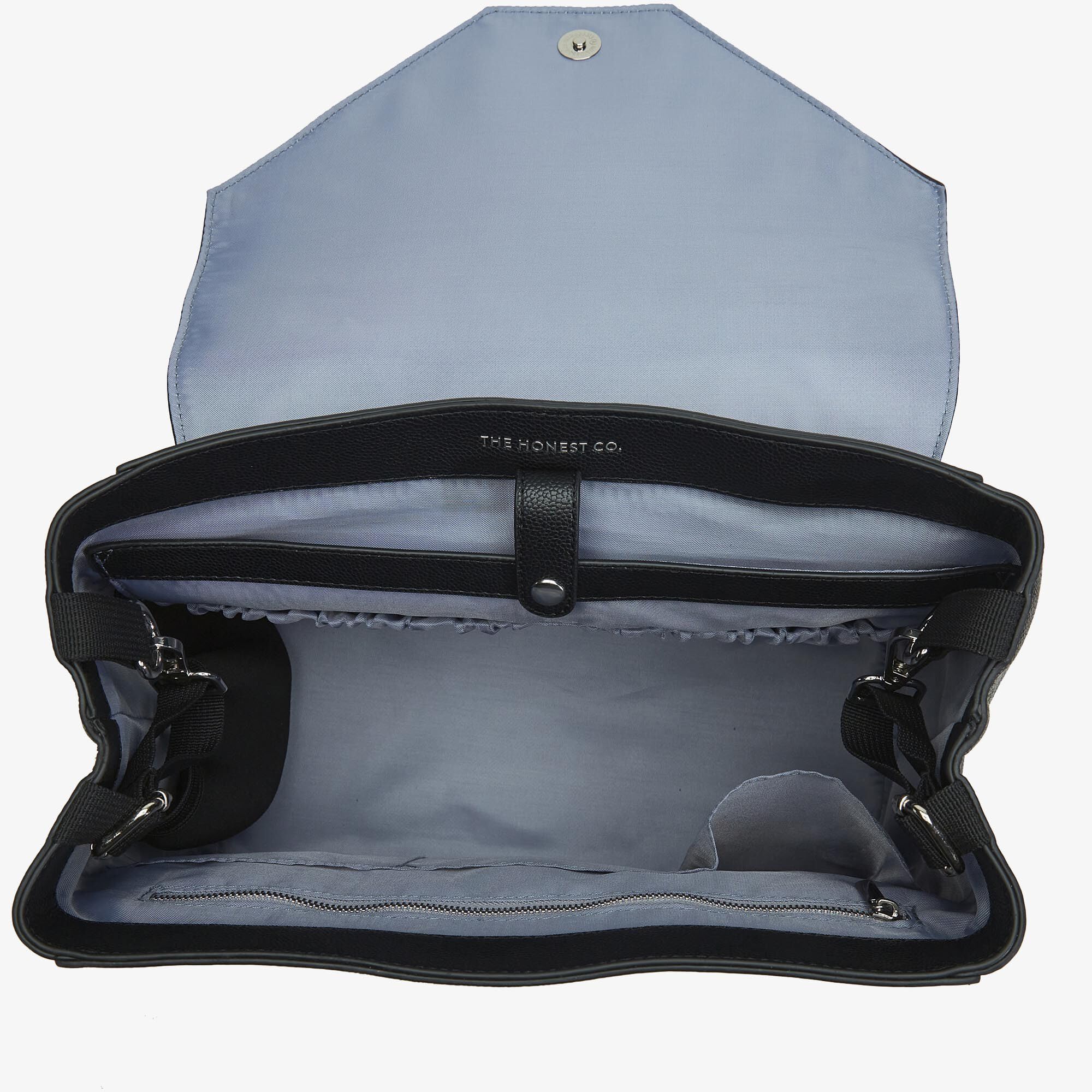 The Honest Company Urban Convertible Tote Backpack | Diaper Bag with Changing Pad | Black Vegan Leather with Silver Hardware | PVC-Free Lining | 8 x 14 x 12
