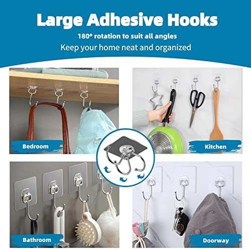 Apwzv Adhesive Hooks Kitchen Wall Hangers - 10 Pack Heavy Duty 40lb (Max) Nail Free Adhesive Hooks.Transparent Waterproof with Stainless Steel Hooks,Reusable Utility Towel Bathroom Ceiling Hooks.