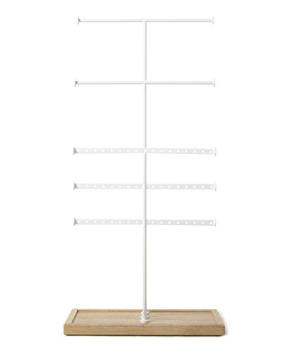Umbra Trigem Tiered Tabletop Jewelry Organizer Freestanding Hanging Necklace, Earring and Bracelet Display, 5, White Natural
