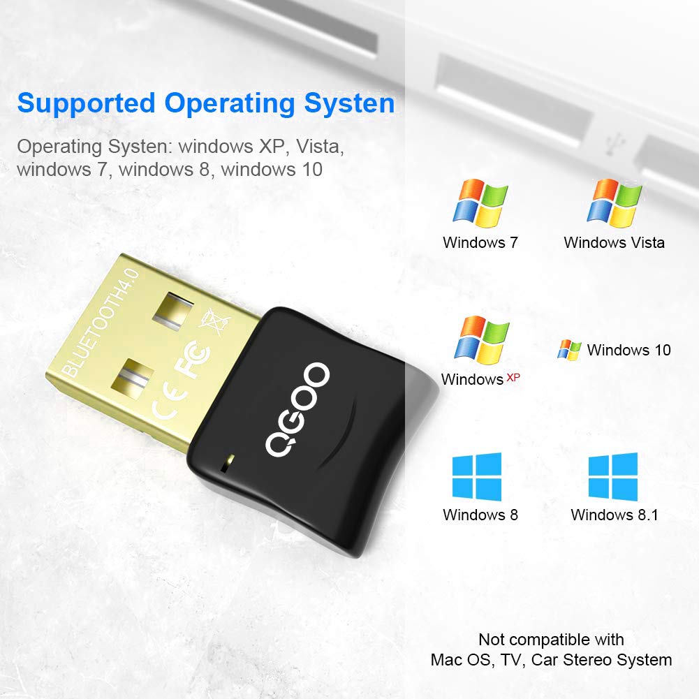 USB Bluetooth Dongle, QGOO Bluetooth 4.0 Adapter Bluetooth Receiver for PC Laptop Desktop Keyboard Mouse Headset Speaker Smartphone Tablet Compatible with Windows 11/10/8.1/8/7/XP/Vista/XP