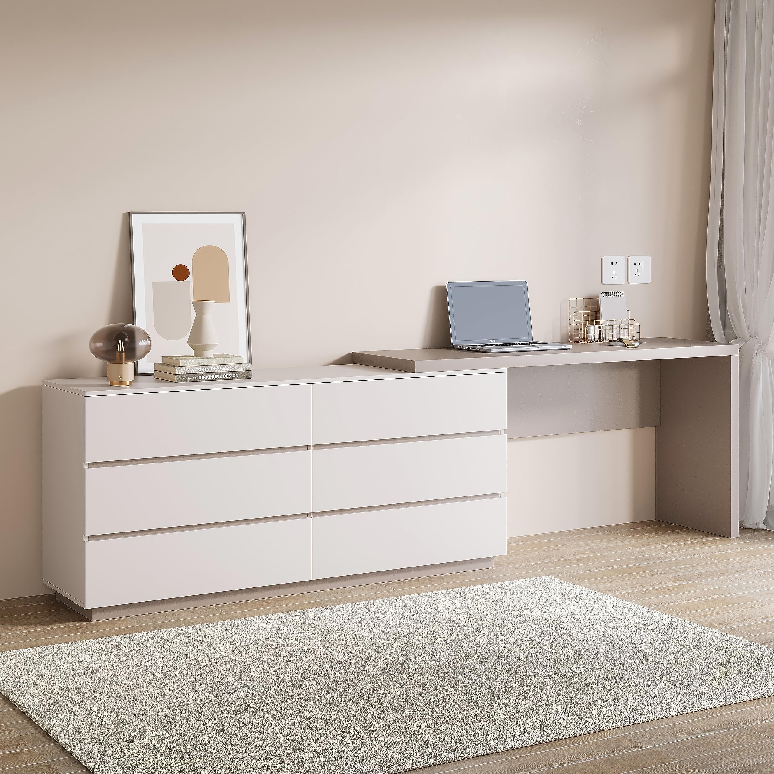 Trroec 97.63" L Shape Desk with 51" File Cabinet, Corner Dresser, Desk with Dresser, Desk with Dresser Combo; Executive Desk with Storage