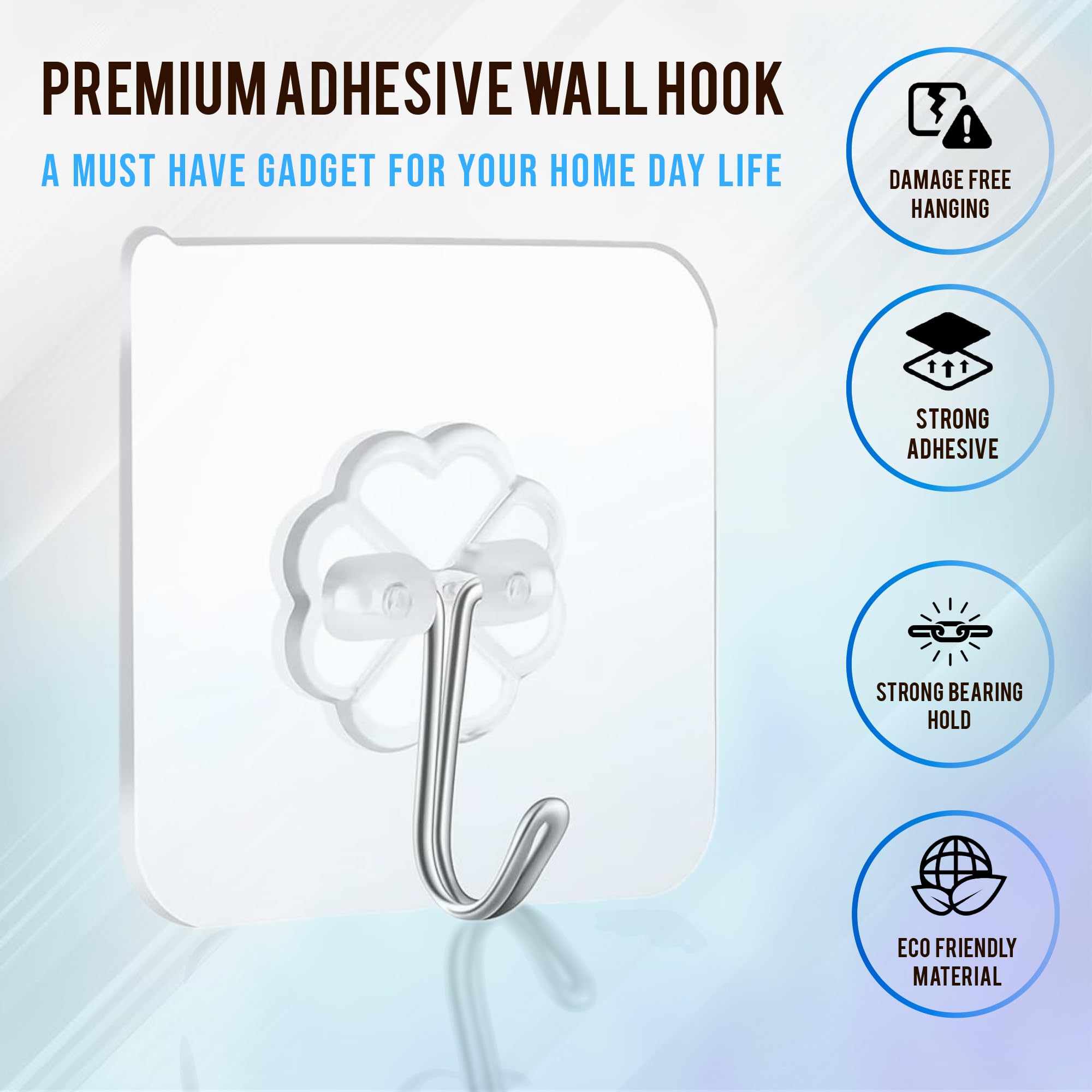 Carespot Self Adhesive Wall Hooks for Hanging - Wall Door Stick On Hooks/Extra Strong Sticky Hooks for Hanging Coat, Clothes, Towel, Keys, Kitchen Utensils and Much More - 33lb(Max) - Pack of 24