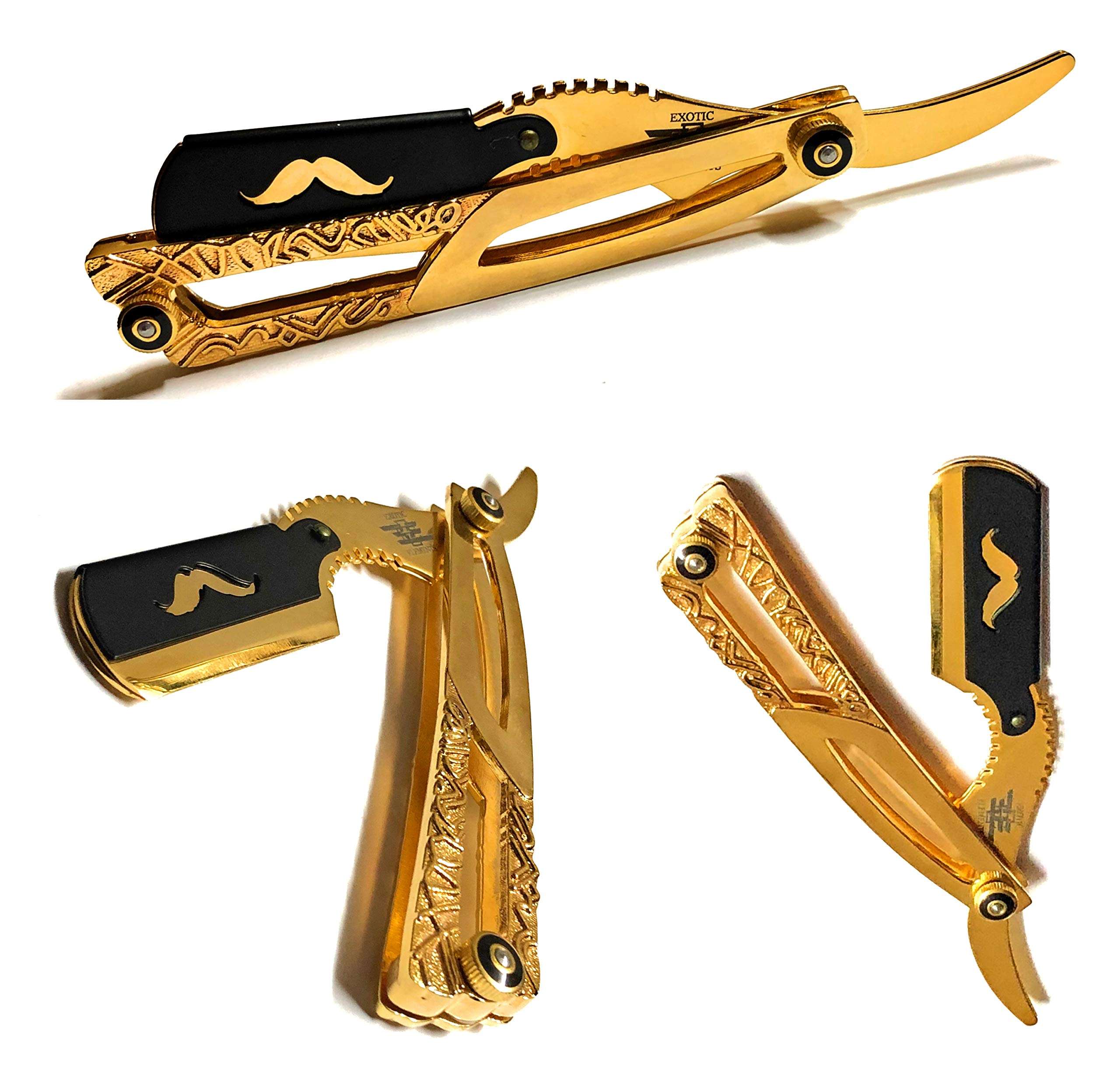 Gold Dipped Straight Edge Razor - Barber Shaving Double Edge Blade Cut Throat Folding Knife for Professional Salons Barbershops - All Purpose Shaver