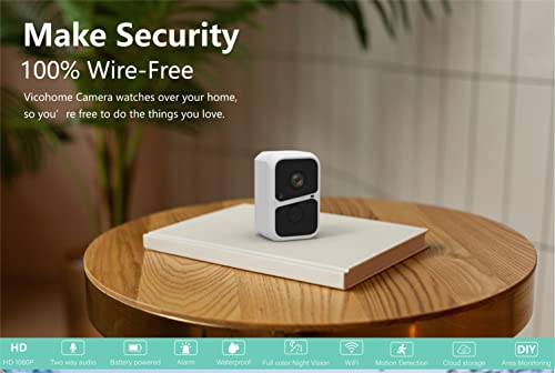 Aprilmin Security Cameras Indoor/Outdoor Spotlight & Siren 1080P Battery Powered WiFi Cameras, AI Motion Detection,PIR Sensing,Color Night Vision, 2-Way Talk, IP65, SD/Cloud,Vicohome App