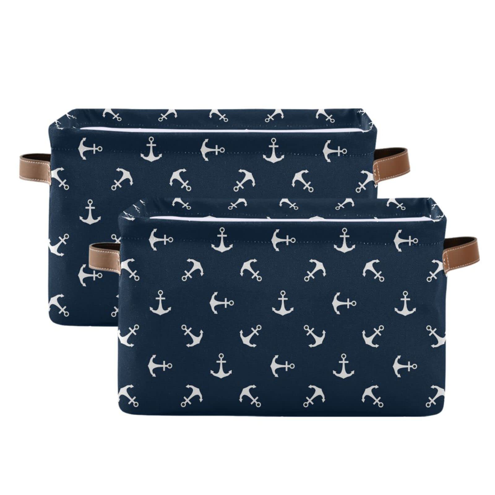 ALAZA Nautical Ocean Sea Anchor Foldable Storage Box Storage Basket Organizer Bins with Handles for Shelf Closet Living Room Bedroom Home Office 1 Pack