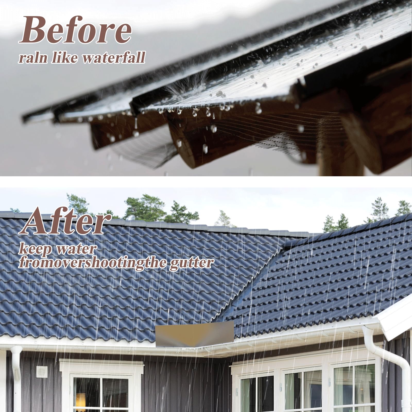 4 PCS Gutter Valley Splash Guards Stainless Steel Downspout Diverter Roof Rain Diverter Foldable Roofing Gutter Guards with 40 Pcs Screws Rain Gutter Guards for House Flat Shingle Roofs Corner House