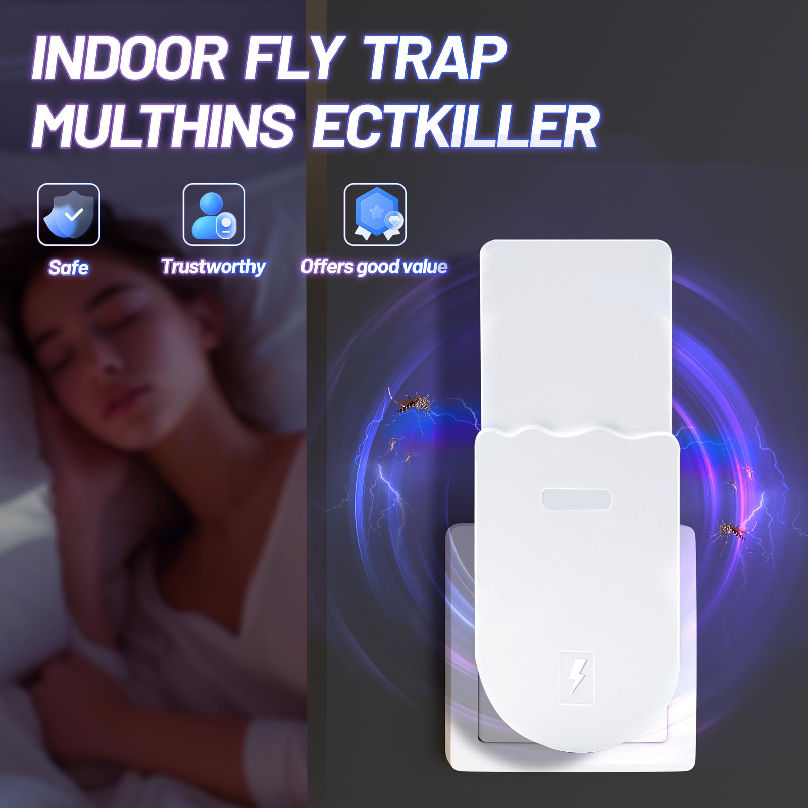 Flying Insect Trap - Indoor Fly Trap,4 PCS Highly Effective UV Blueish-Purple Light,Flying Insect Trap with Sticky Pads,for Flies, Fruit Flies, Moths, Gnats, and Other Flying Insects (4 pcs)
