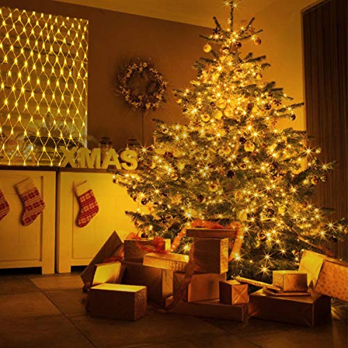 Solar Christmas Mesh Lights w/ Remote Timer, 10ft x 4.9ft 180 LED Waterproof Net String Lights for Outdoor Trees, Patio Bushes, Wedding Party, Front Back Yard, Porch, Balcony Decorations (Warm White)