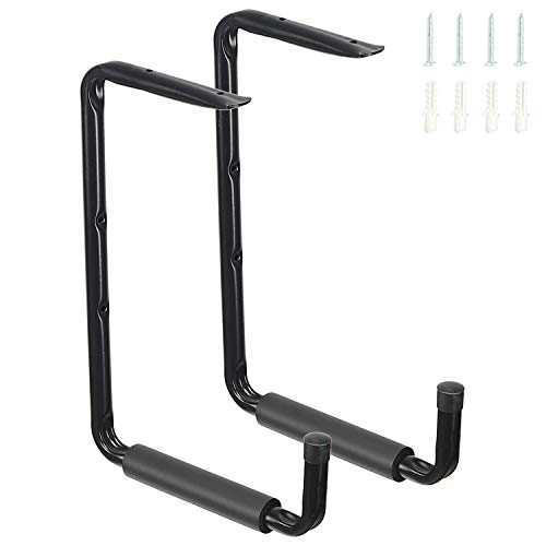 Ladder Hooks for Garage Ceiling, 15.3" Wall Mounted Garage Storage Hooks, Heavy Duty Utility Hanger for Ladder, Wood, Tools, Garden Hose and Bike(2 Pack, Black)