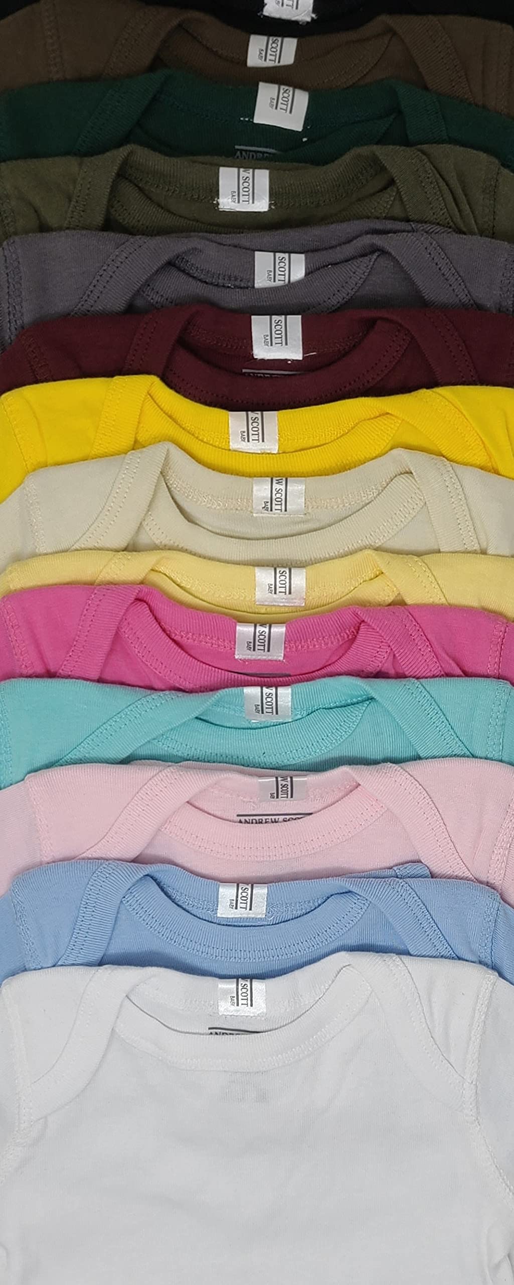 Andrew Scott Baby 10 Pack 1 Piece Body Suit | 100% Cotton | Short Sleeve | Colors
