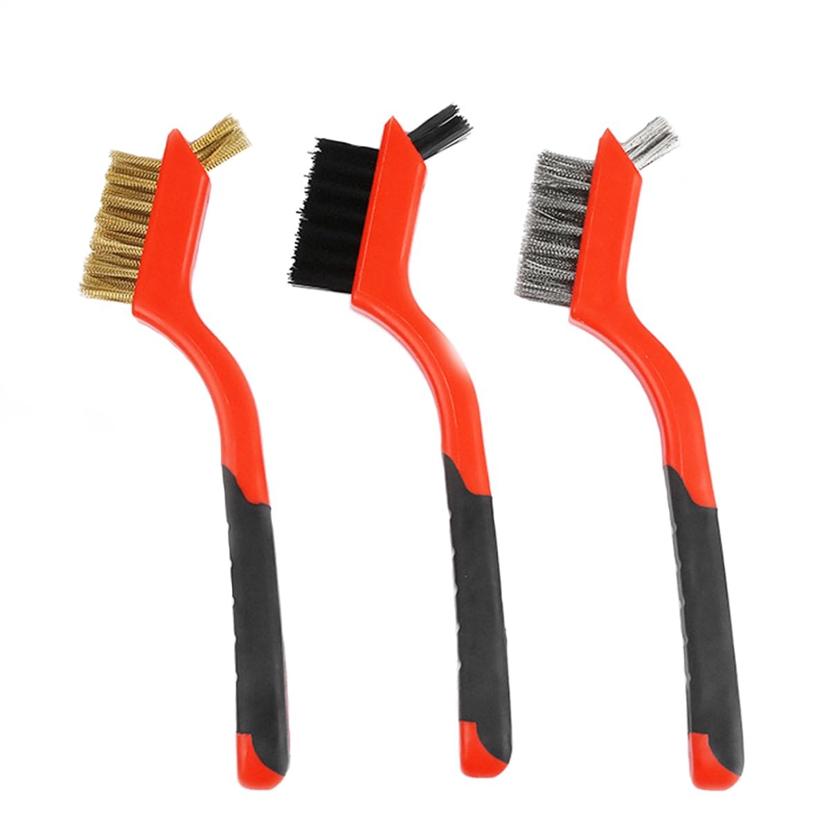 Rust Remover Brass Brush, 3 Pack Small Wire Brush Brass Wire Brush, Brass Brushes for Cleaning, Brass Brush Tool Rust Remover for Metal (Brass Steel Nylon Red)