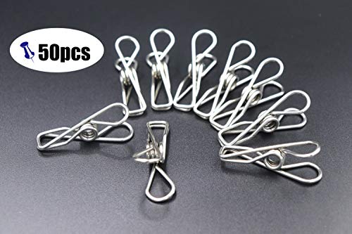 FGen 50pcs Mini Clip 1.7-inch Stainless Steel, Clothesline, Bag Seal, Paper Clip, Clip Socks, Etc.
