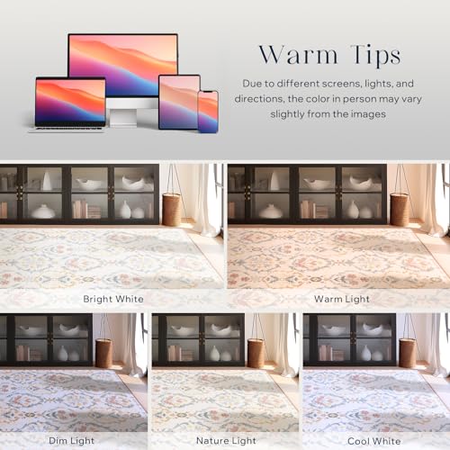 Phantoscope Hallway Runner Rug 2'x10', Washable Non-Slip Boho Rug Runner with Rubber Backing, Ultra-Thin Classic Floral Painting Stair Runner for Kitchen Entryway Bathroom Stairway, Beige Pink/Floral
