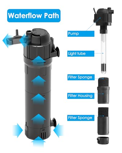AquaMiracle Aquarium Filter Fish Tank Filters Green Water Cleaning Filter Pump with Timer, Dual Mode (Aeration/Rainfall) for 40-120 Gallon Aquariums, Flow Rate and Direction Adjustable